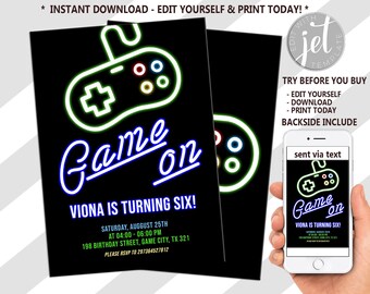 Neon Gaming Invite - Etsy