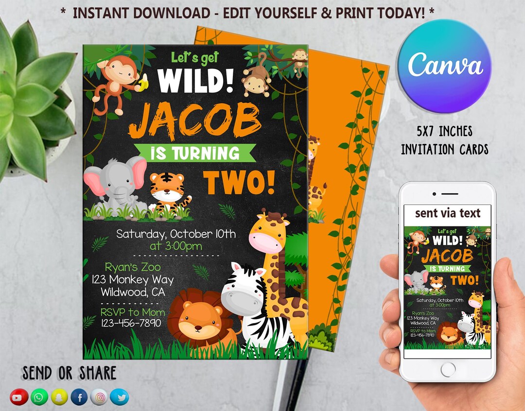 Editable Safari Invitation Safari Birthday Party Invitation - Etsy