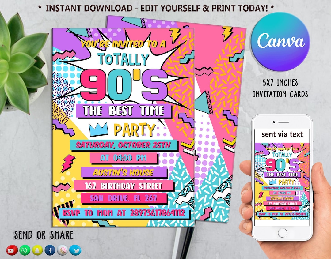 90s Birthday Invitation 90s Party Invite 90s Birthday Party - Etsy