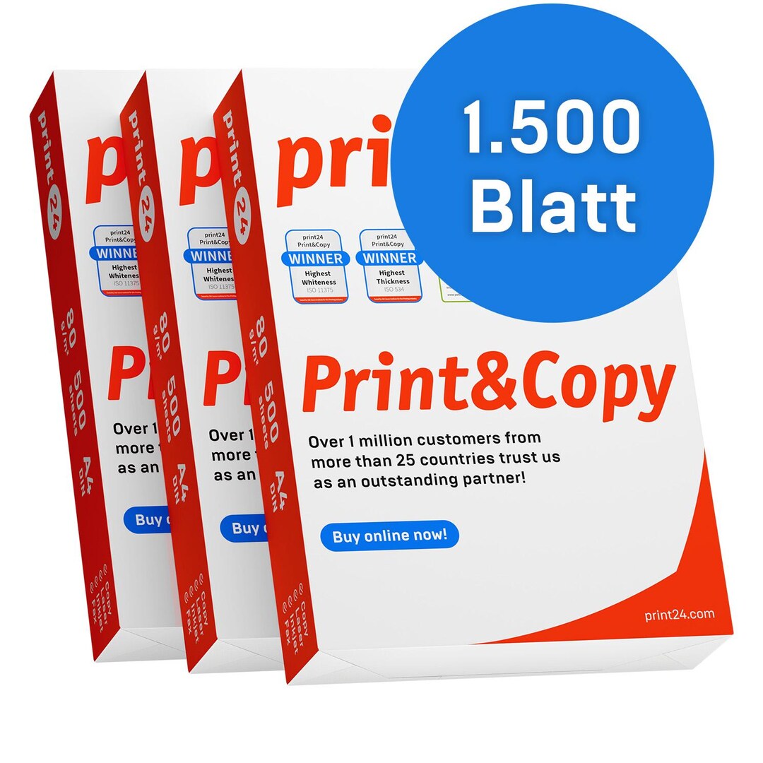 Print24 Printer Paper Copy Paper 1,500 Sheets (3 X 500) A4 80g Premium ...