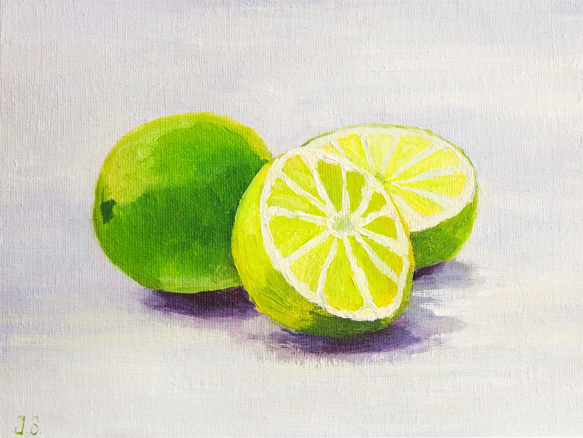 Lime Painting Fruit Original Art Limes Still Life 6 by 8 Fruit | Etsy