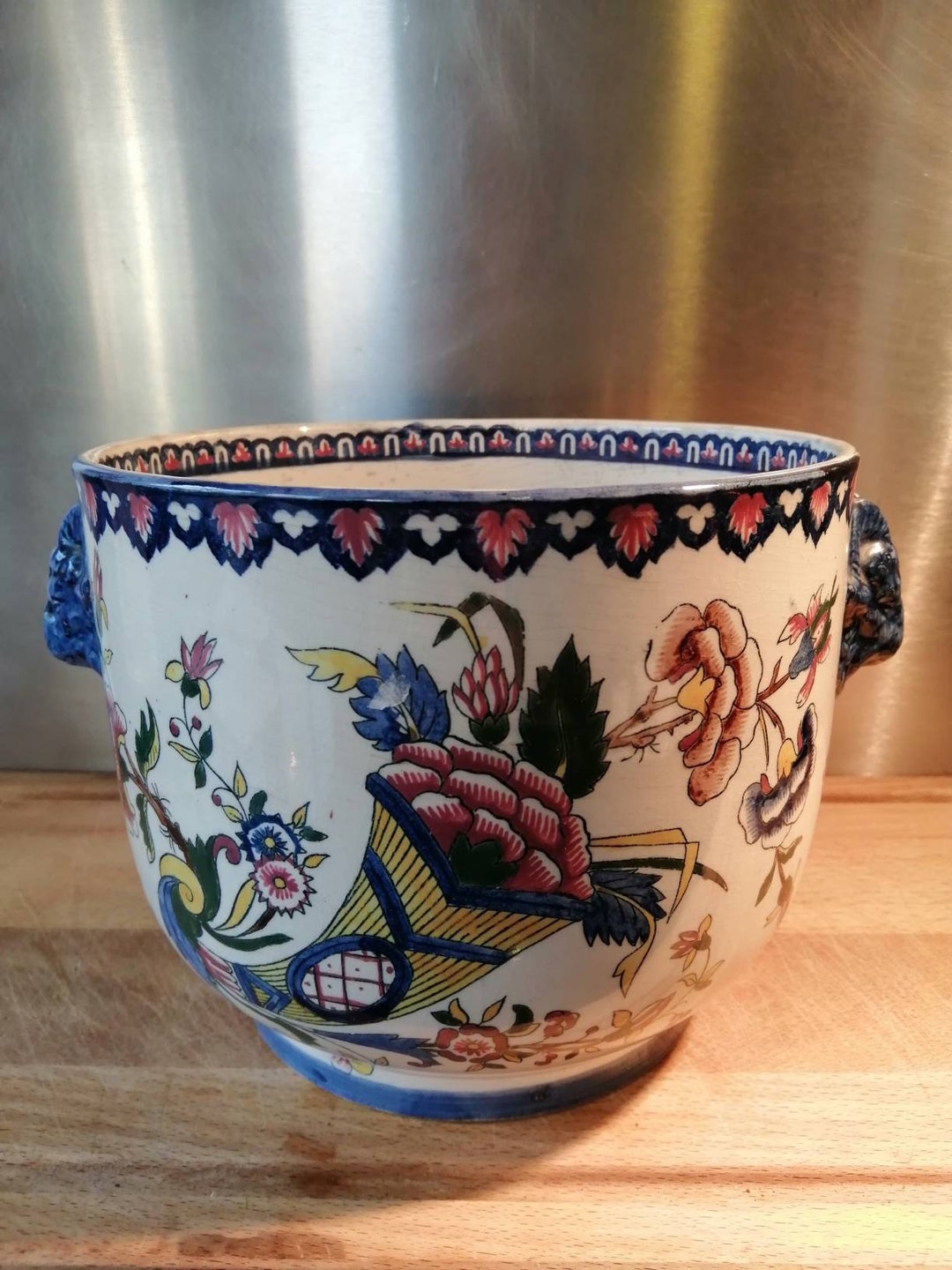 Pretty Polychrome Earthenware Pot Cover Pattern Decorated With ...