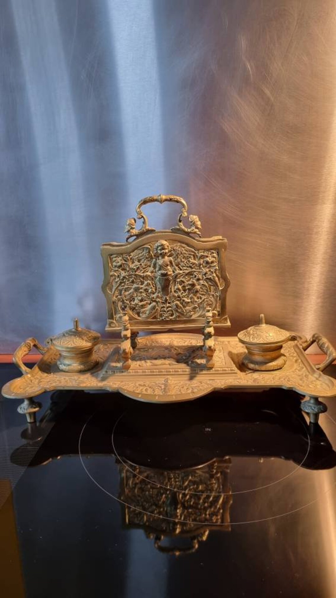 Inkwell and Mail Holder for French Office in Gilded Bronze 19th Century ...