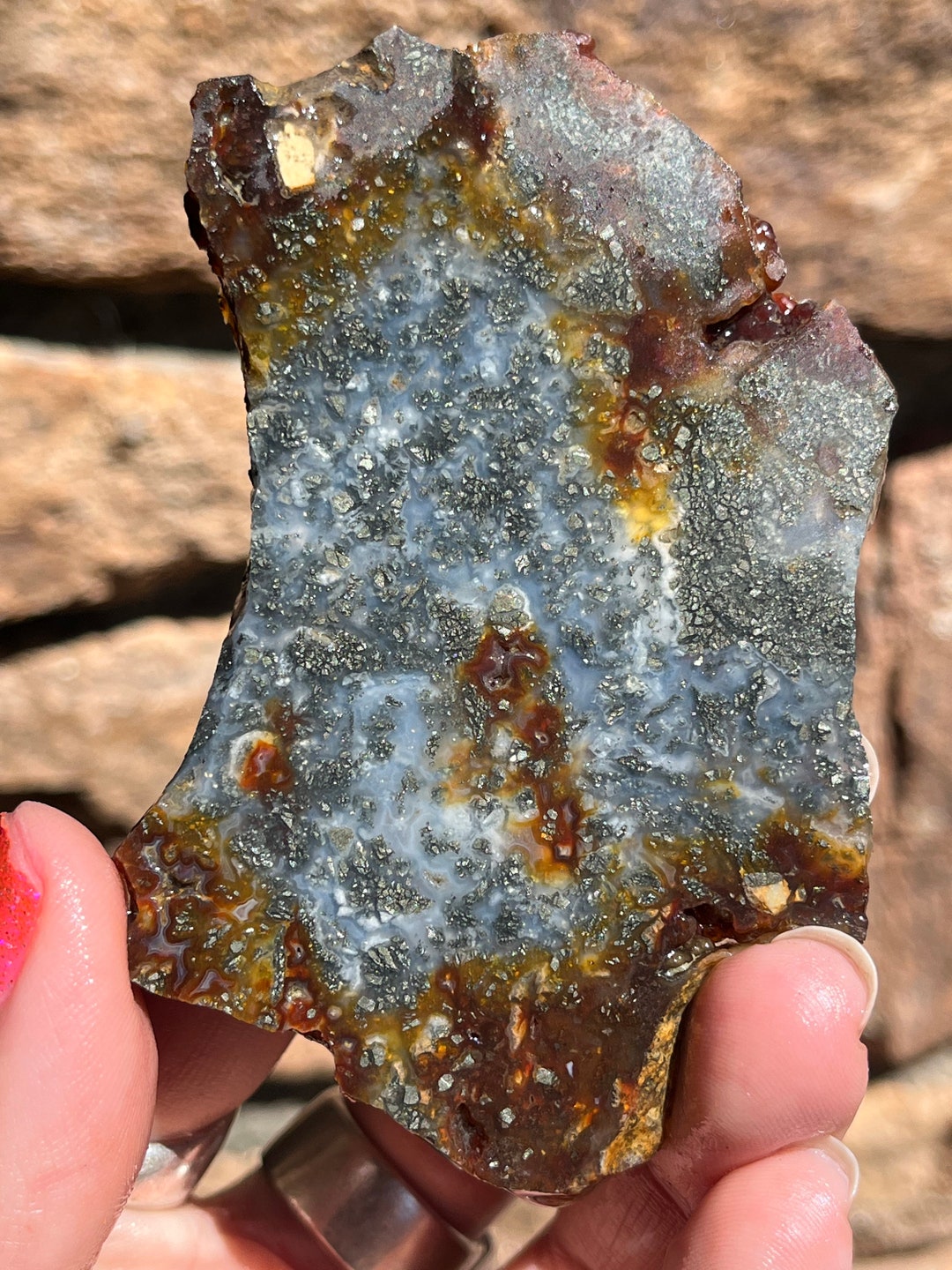 Marcasite in Agate Lapidary Slab Natural Stone Polished for Cabbing ...