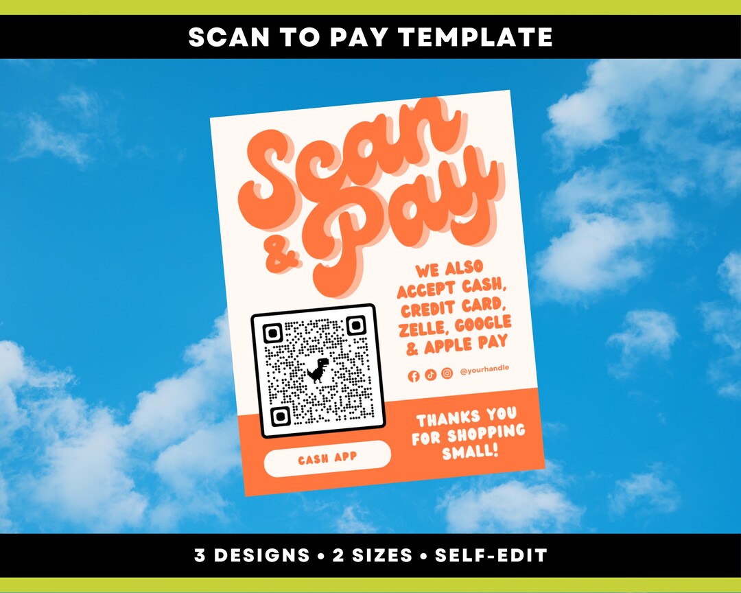 Editable Scan to Pay Template Payment Options QR Code Sign Venmo Sign ...