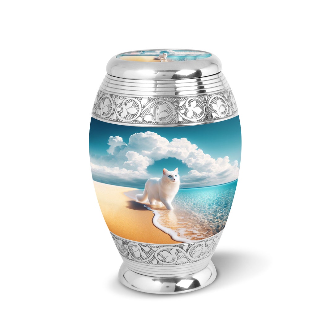 Coastal Cat Beach Theme Cremation Urn, Urn for Human Ashes, Memorial ...