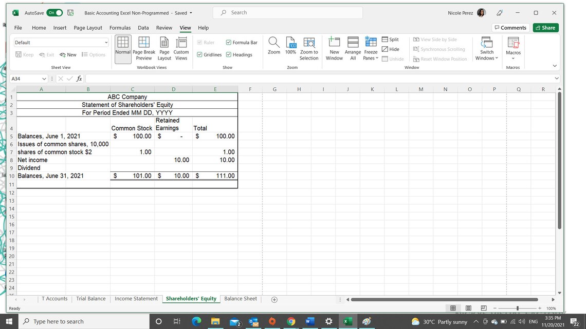 Basic Accounting Excel Worksksheet, Excel Accounting Worksheet, Finance ...