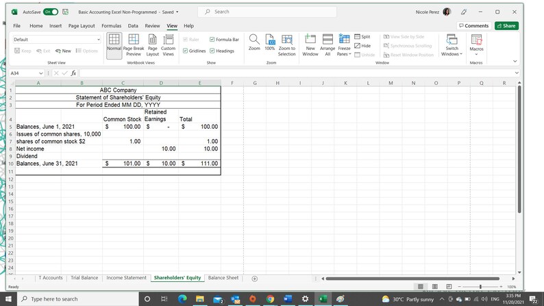 Basic Accounting Excel Worksksheet, Excel Accounting Worksheet, Finance ...