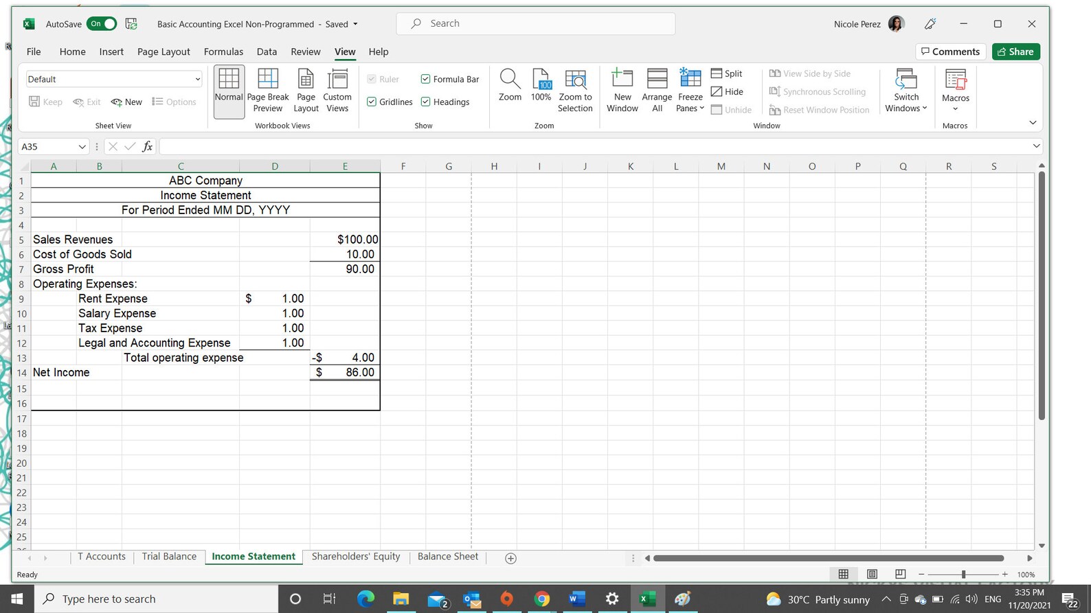 Basic Accounting Excel Worksksheet, Excel Accounting Worksheet, Finance ...