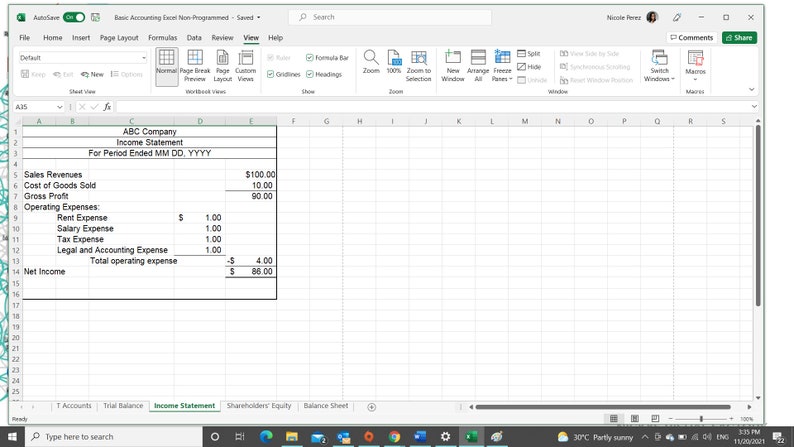 Basic Accounting Excel Worksksheet, Excel Accounting Worksheet, Finance ...