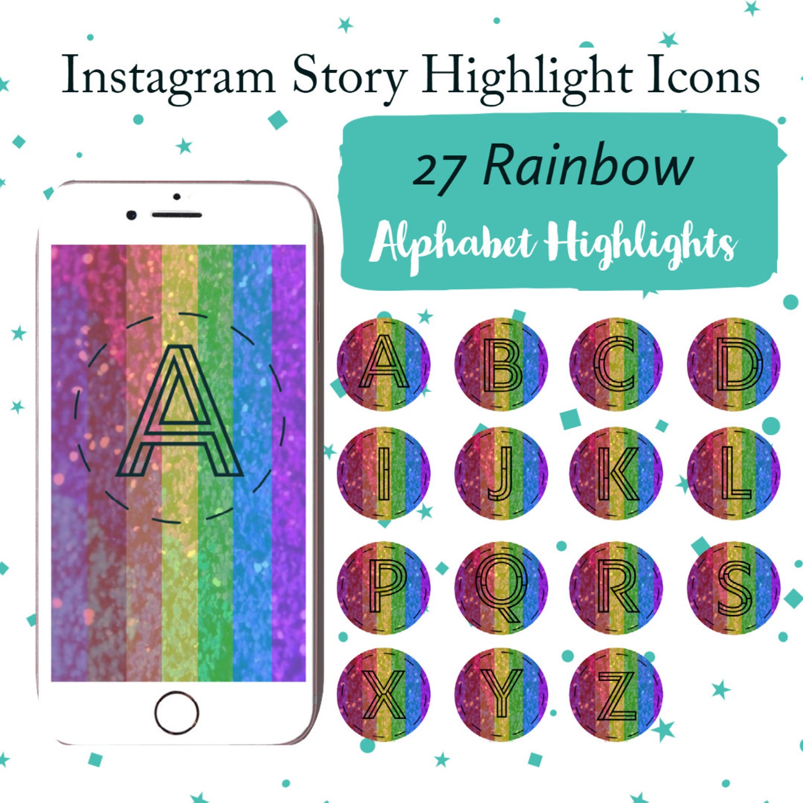 27 Alphabet Rainbow Instagram Highlight Covers, Alphabet Rainbow Insta ...