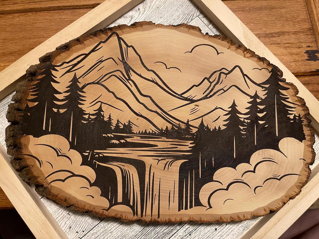 Mountain Waterfall Scene Wood Burning - Etsy
