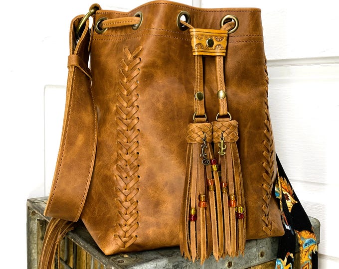Reserved for Kelly: Custom Aged Brandy Pull up Leather Shoulder Bucket ...