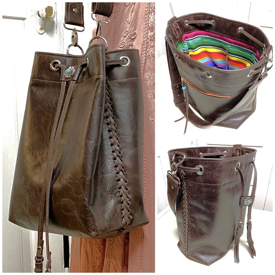 Dark Chocolate and Serape Southwest Bucket Bag With Vista Turquoise ...