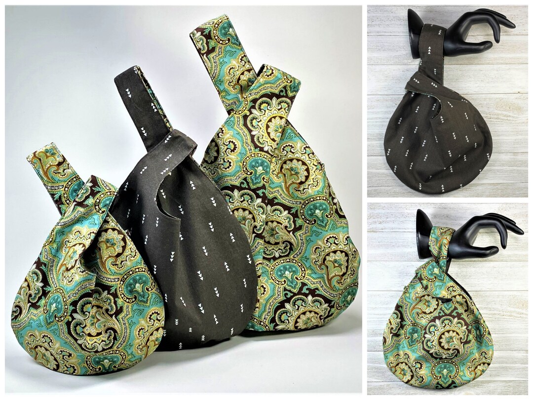 Teal and Brown Japanese Style Knot Bag Optional Zippered - Etsy