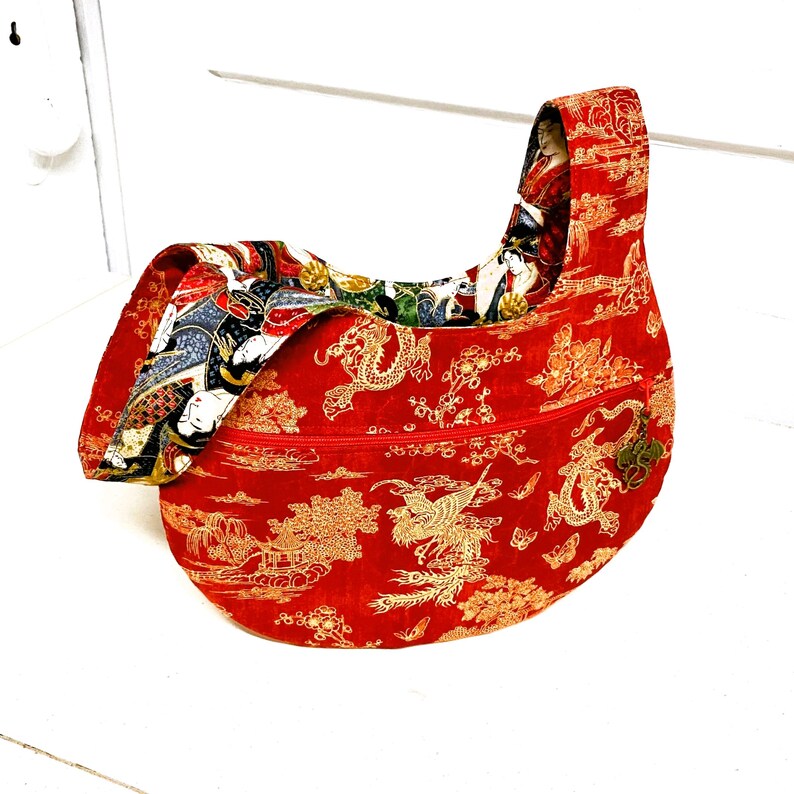 Red Dragon and Geisha Japanese Style Knot Bag | Optional Pocket | Fun ...