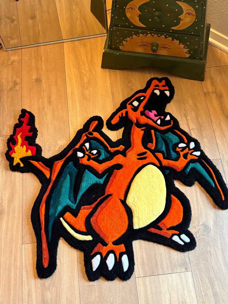 32in Charizard Anime Tufted Rug – Cartoon Character Rug, Pop Art Decor ...