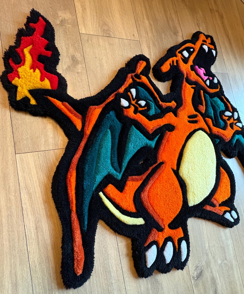 32in Charizard Anime Tufted Rug – Cartoon Character Rug, Pop Art Decor ...