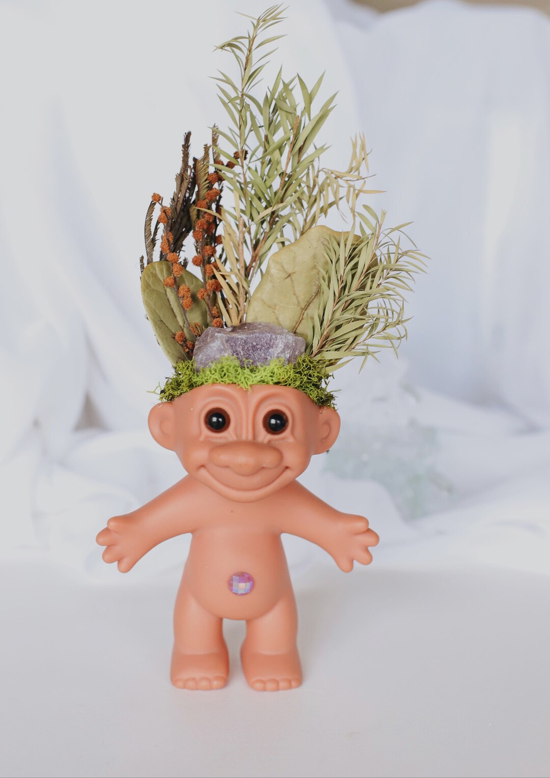 Whimsical Crystal Troll SAGE, Crystal Trolls, Amethyst Floral Troll ...