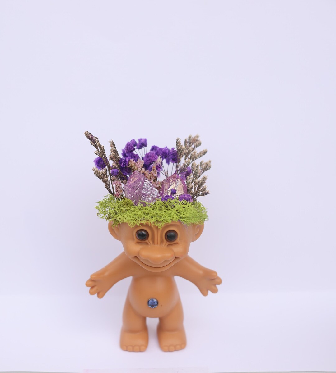 Whimsical Crystal Troll, Crystal Trolls, Purple Rainbow Quartz Floral ...
