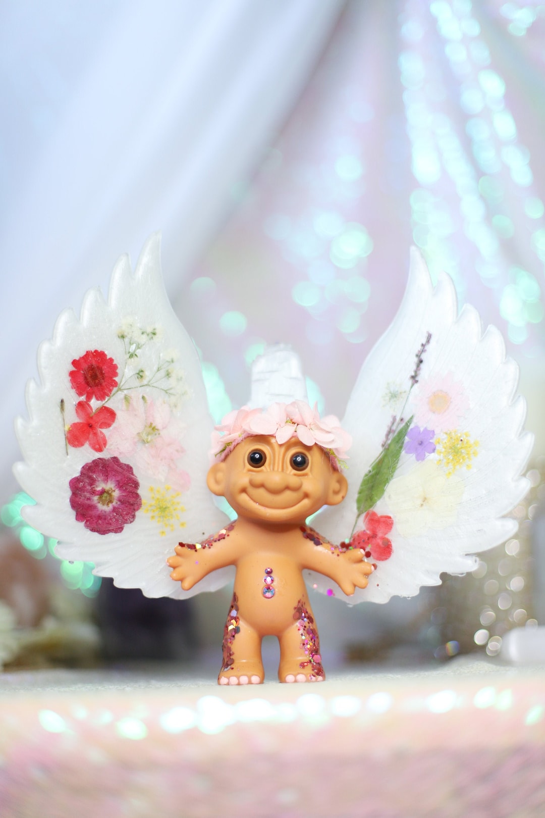 BLOSSOM Bombshell Crystal Troll Adeline, Selenite Tower, Floral, Resin ...