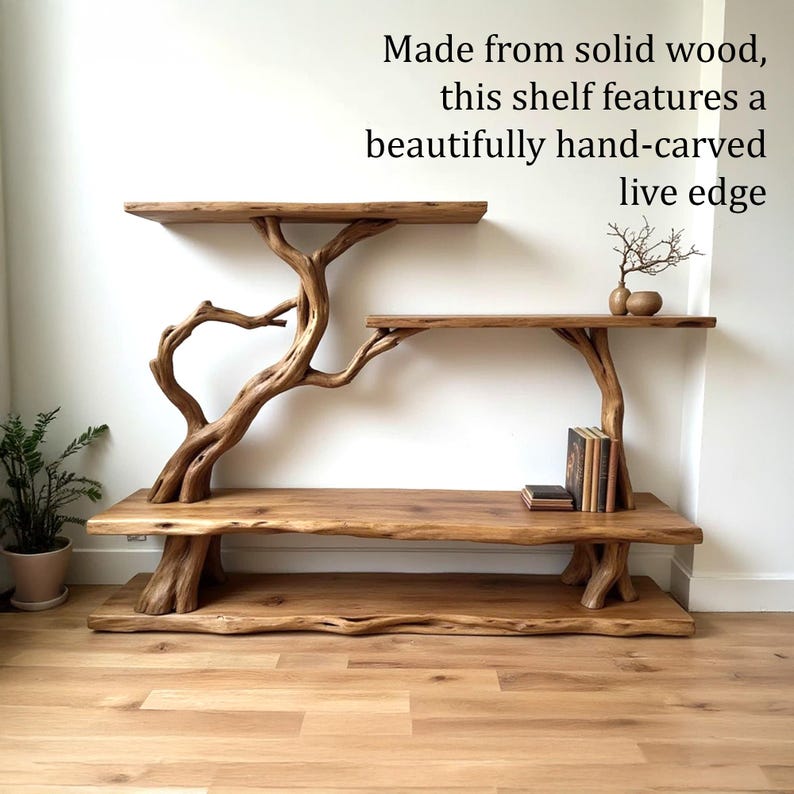 Solid Wood Bookcase Driftwood Tree Branch Bookshelf Natural Wood Branch ...