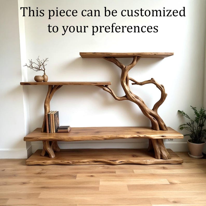 Solid Wood Bookcase Driftwood Tree Branch Bookshelf Natural Wood Branch ...