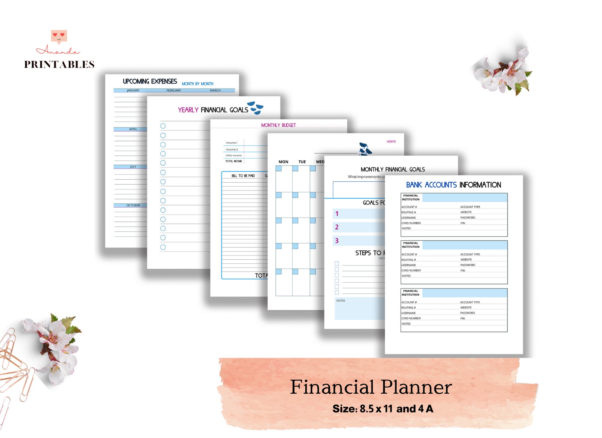 Financial Planner Organizer Set Six Pages - Etsy