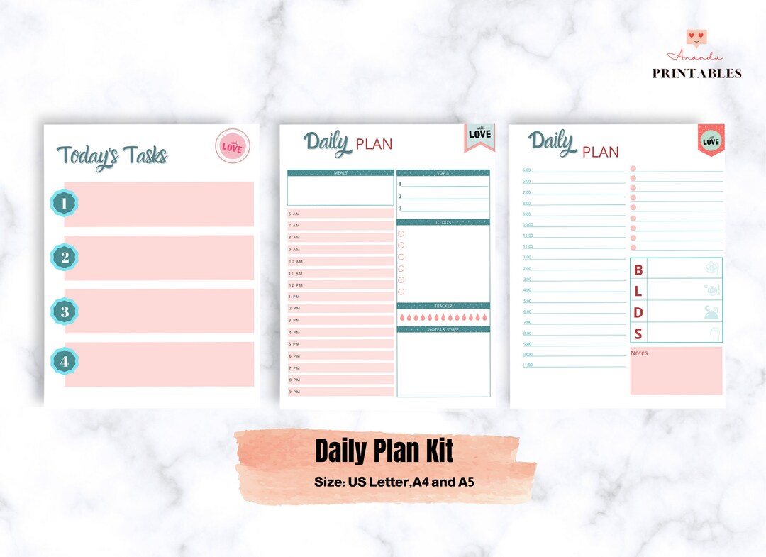 Daily Planner With Today Task. Printable Planner, PDF. Planner Set. A4 ...