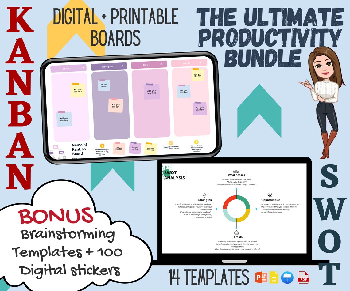 Productivity Bundle, Kanban Board, Digital Kanban Boards, Brainstorm ...