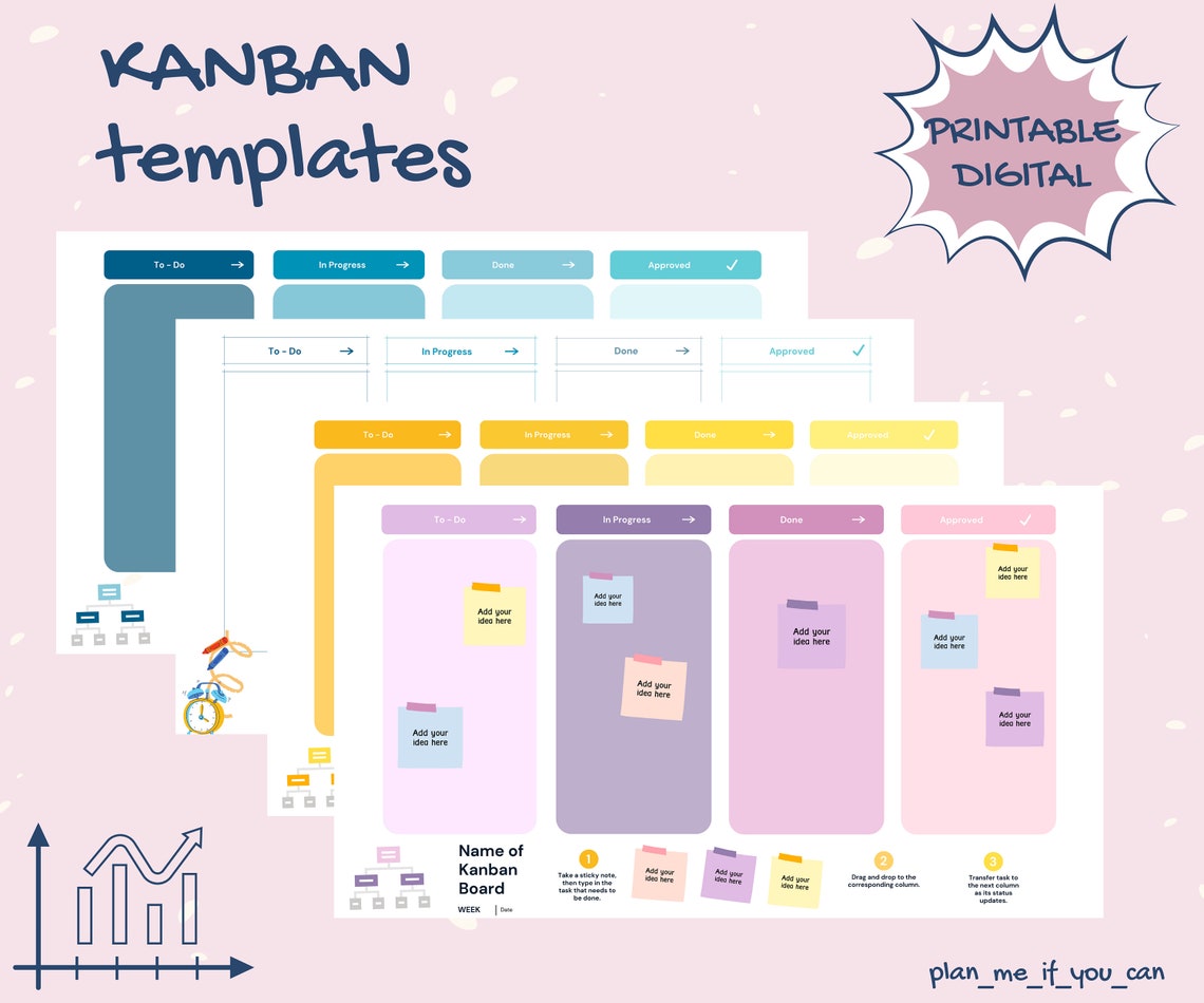 Kanban Board, Kanban Planner, Printables, Digital Kanban Boards ...