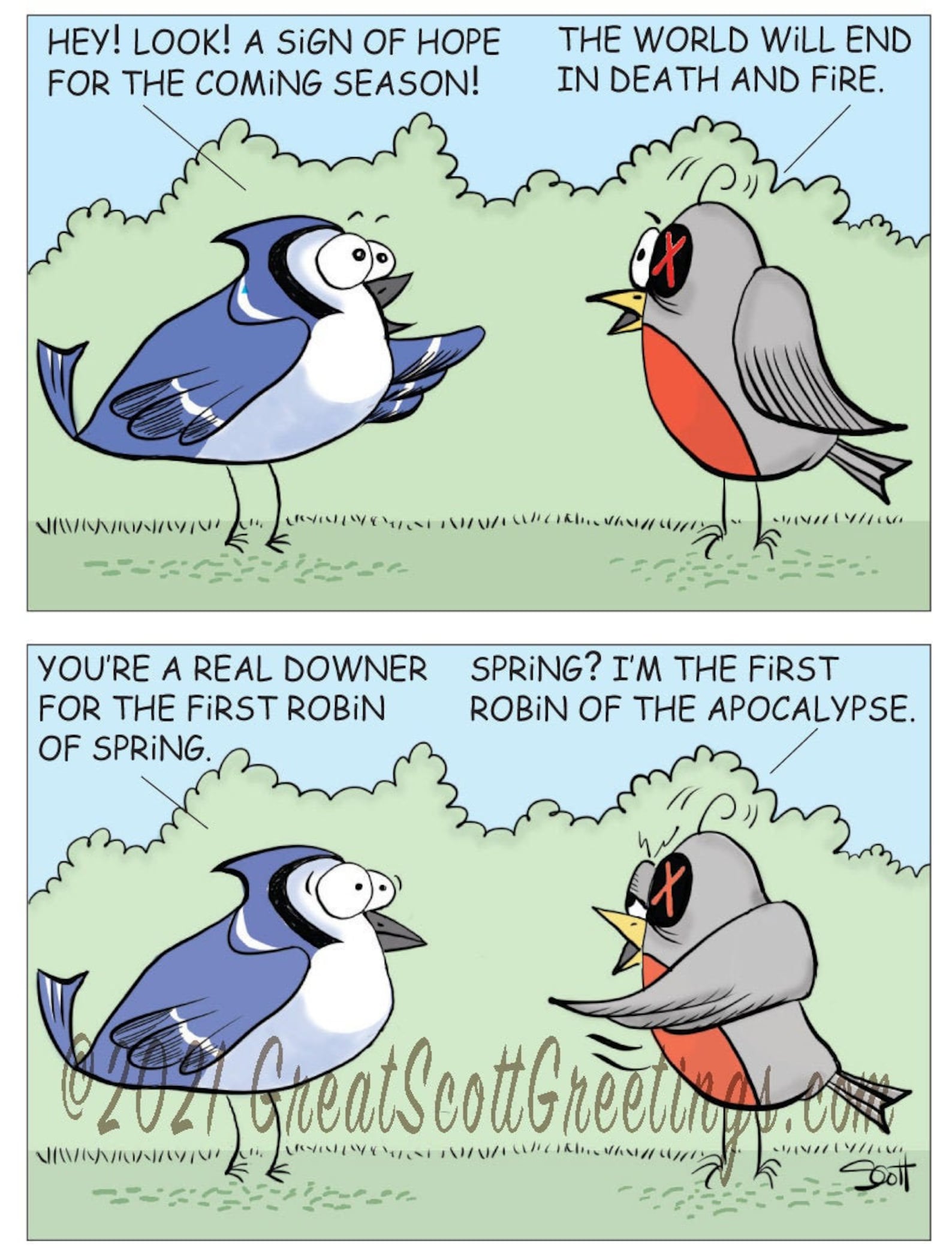 5-pack First Robin of Spring Cartoon All-occasion Note Cards 5"x6.5" W ...