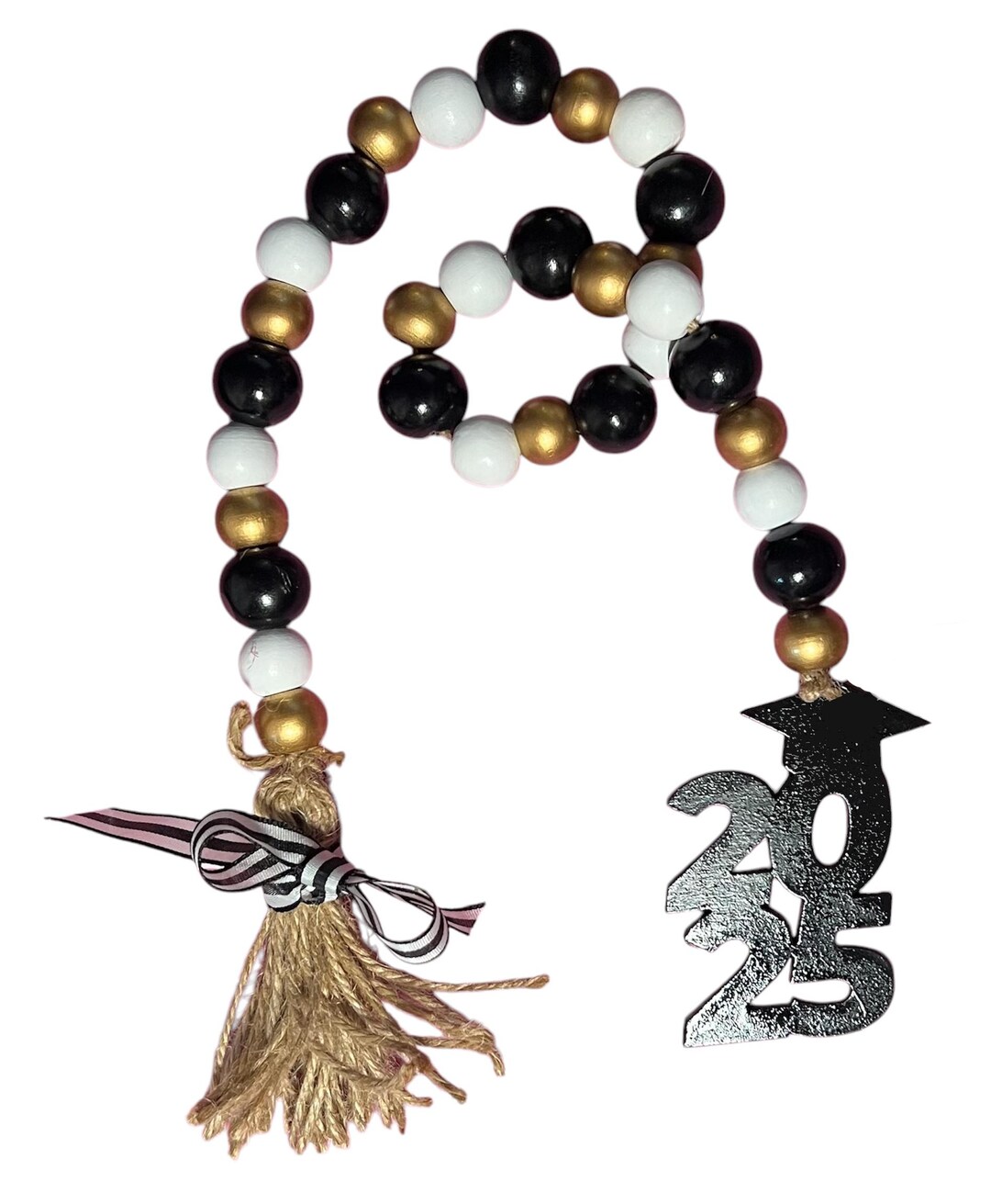 GRADUATION Bead Garland Black White Gold 2025 Diploma Cap - Etsy