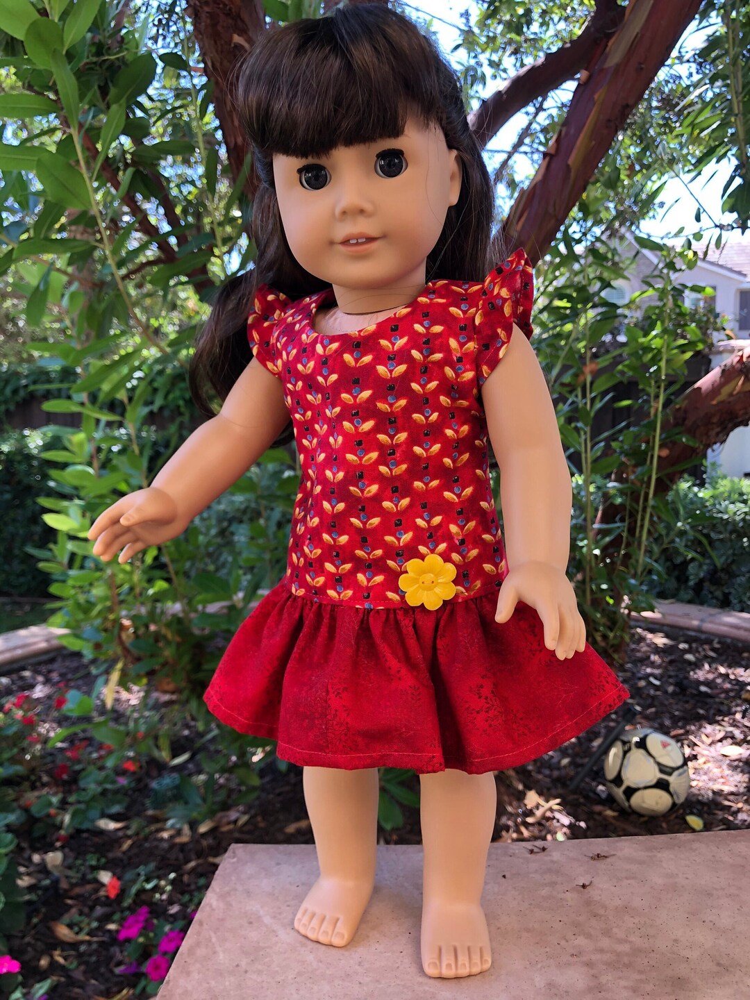 18 Inch Doll Dress, Red and Yellow Print - Doll Clothes Fit American ...