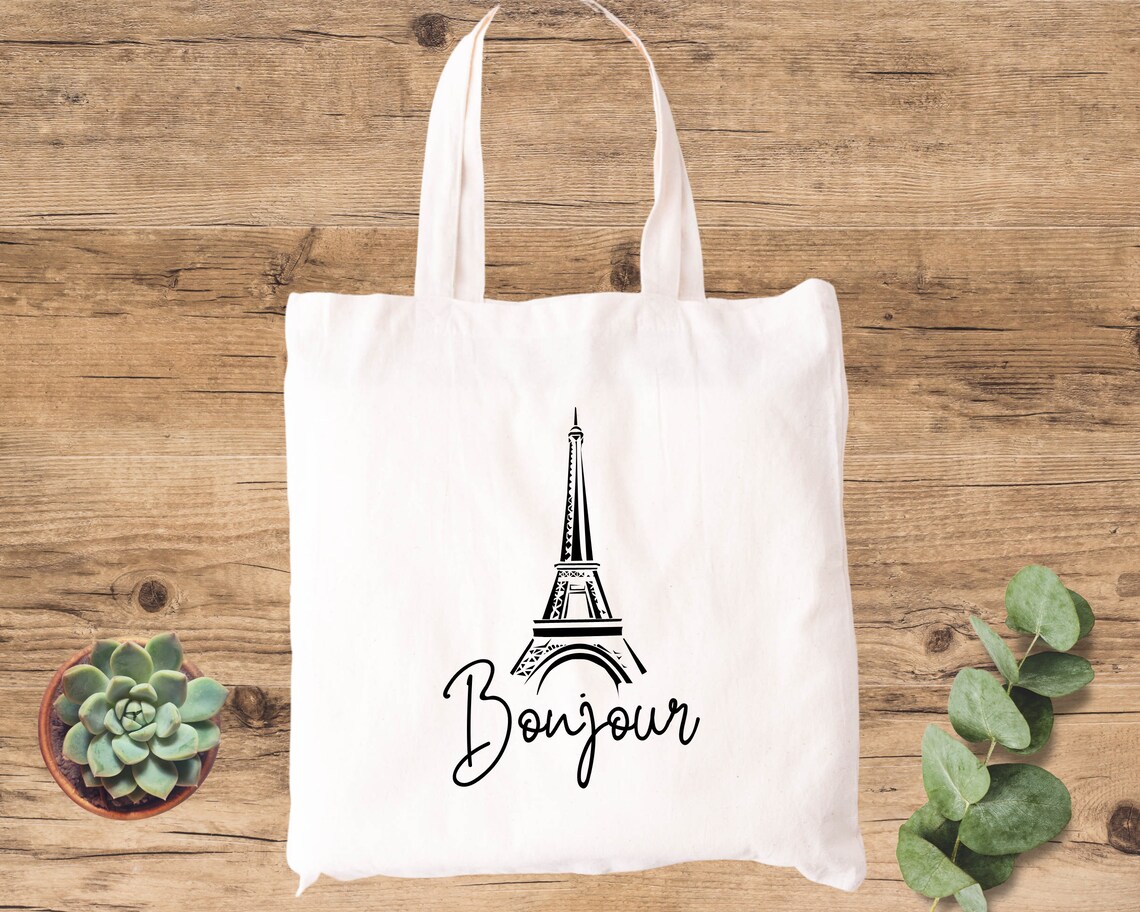Bonjour Paris Tote Bag: Eiffel Tower Canvas Travel Bag - Etsy