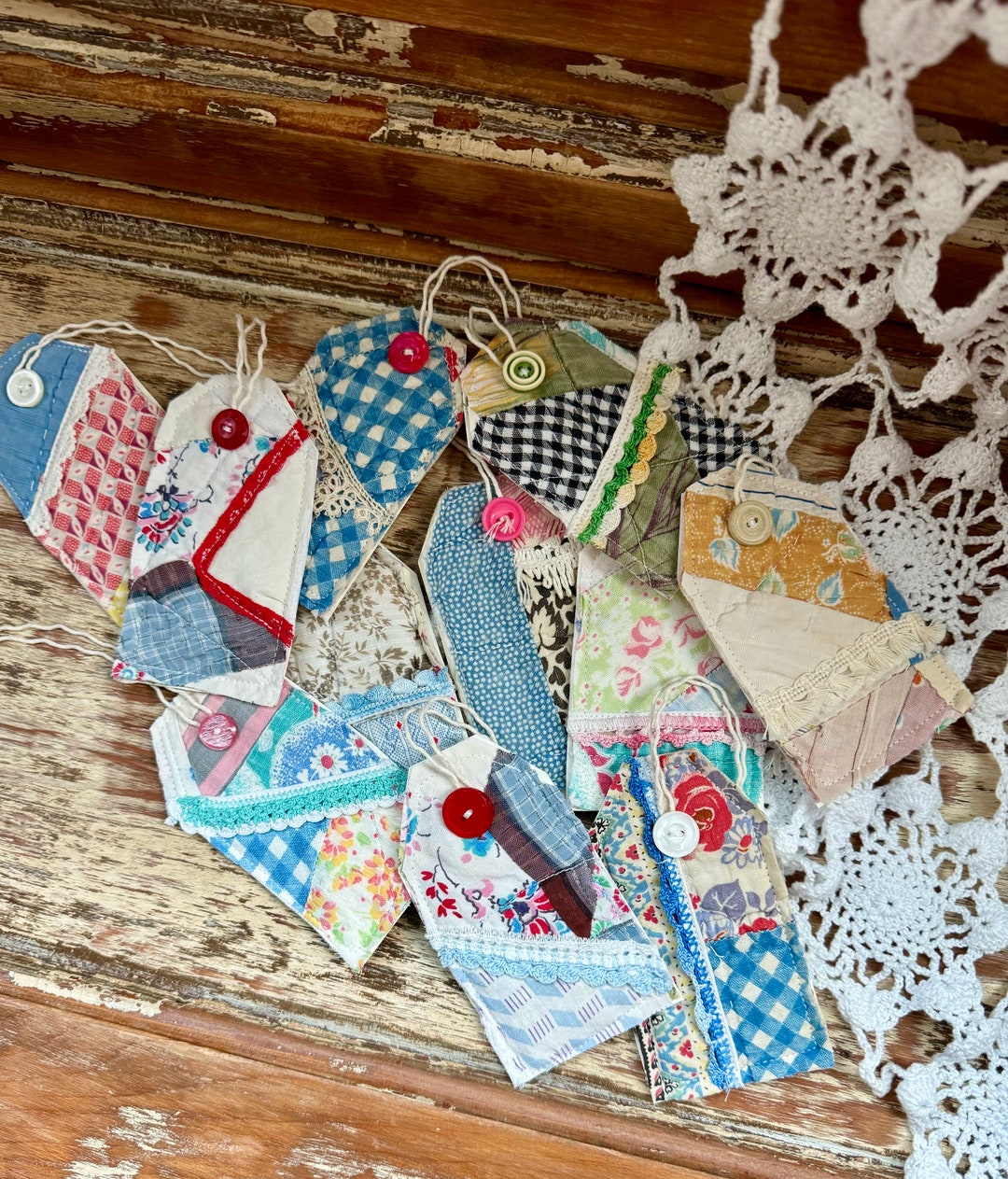 Gift Tags, Vintage Repurposed Quilt, Label Tag, Junk Journaling Tags ...