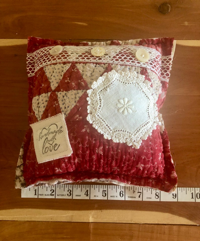 Vintage Repurposed Quilt, Quilt Square Pillow, Small Pillow, Mothers ...