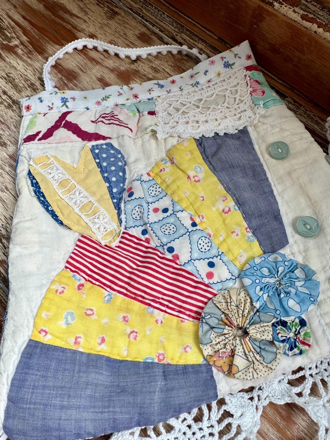 Pocket Pouch, Vintage Repurposed Quilt, Peg Rail/hook Hanger, Farmhouse ...