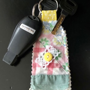 Key Chain, Vintage Quilt, Repurposed Quilt, Junk Journal Embellishment ...