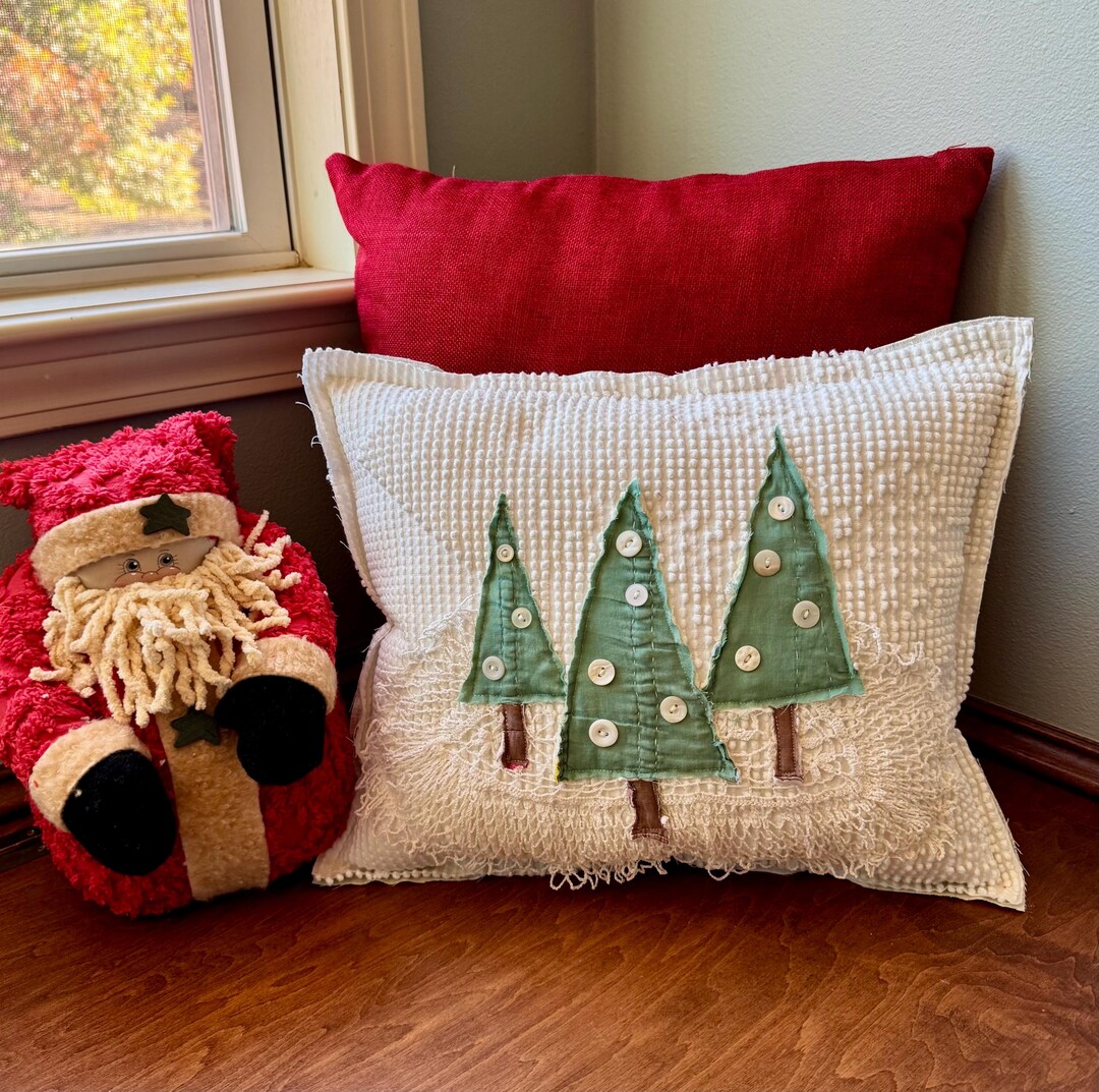 Christmas Pillow, Tree Appliqué, Vintage Chenille, Country Christmas - Etsy
