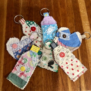 Key Chain, Vintage Quilt, Repurposed Quilt, Junk Journal Embellishment ...