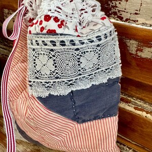 Draw String Bag, Gift Bag, Jewelry Bag, Vintage Repurposed Quilt ...