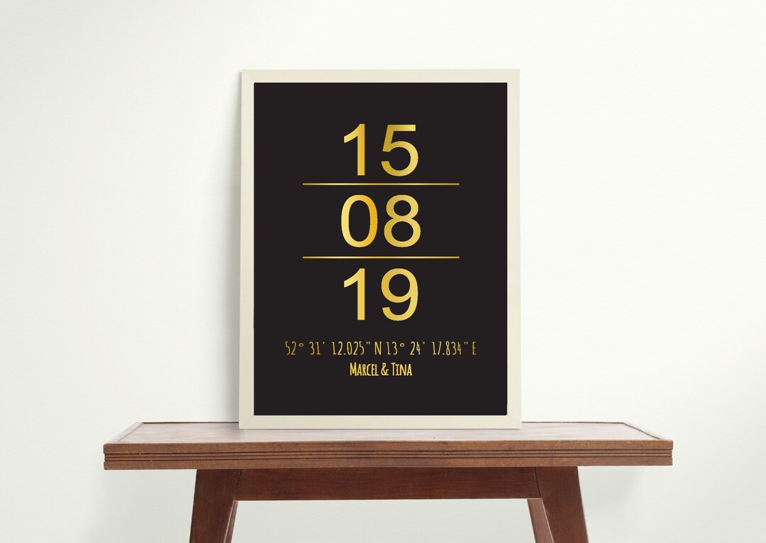 Date Coordinates Lovers Personalized Mural DIN A4 Couple Posters Foil ...