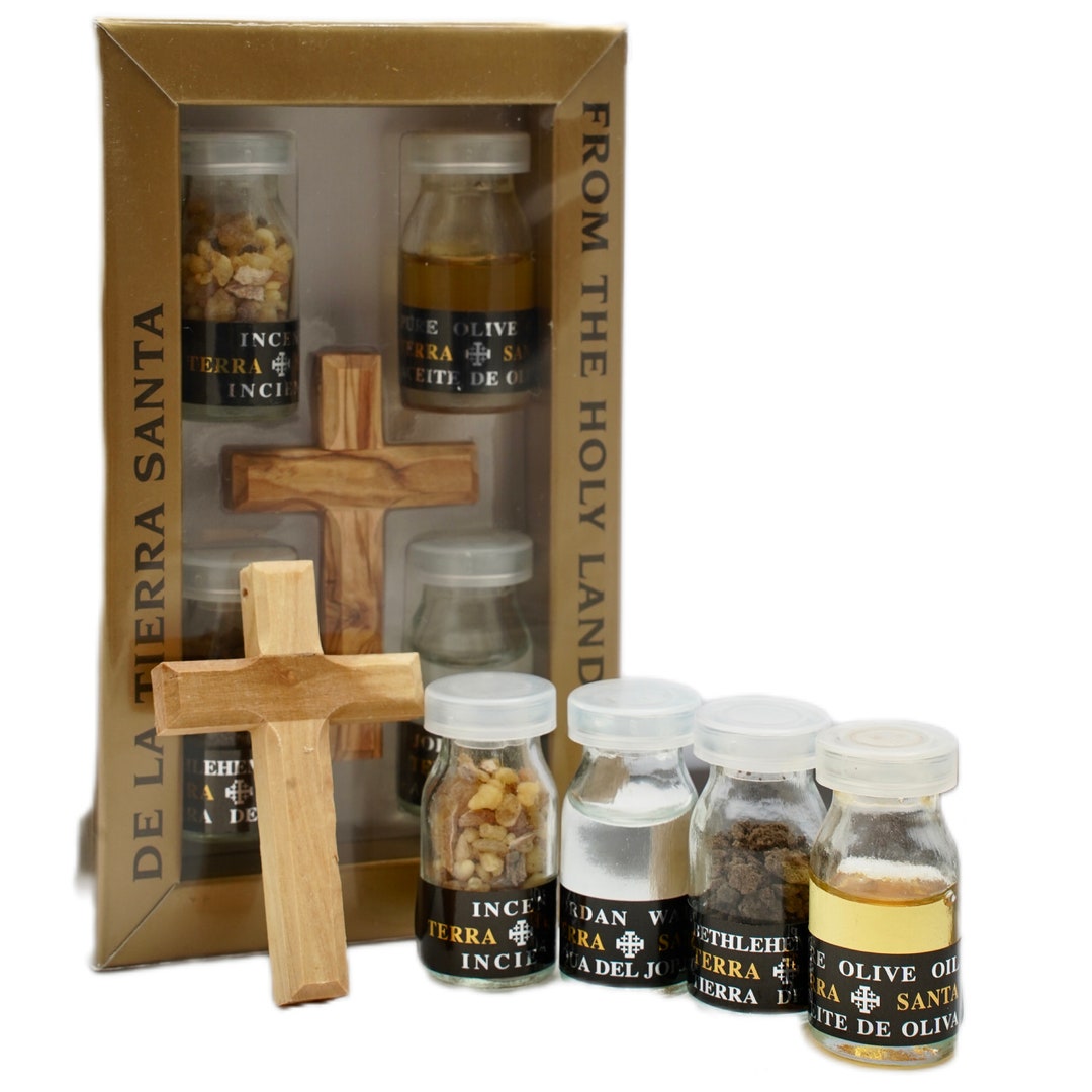 Olive Wood Cross Necklace Gift Set, Holy Land Blessing Kit - Etsy