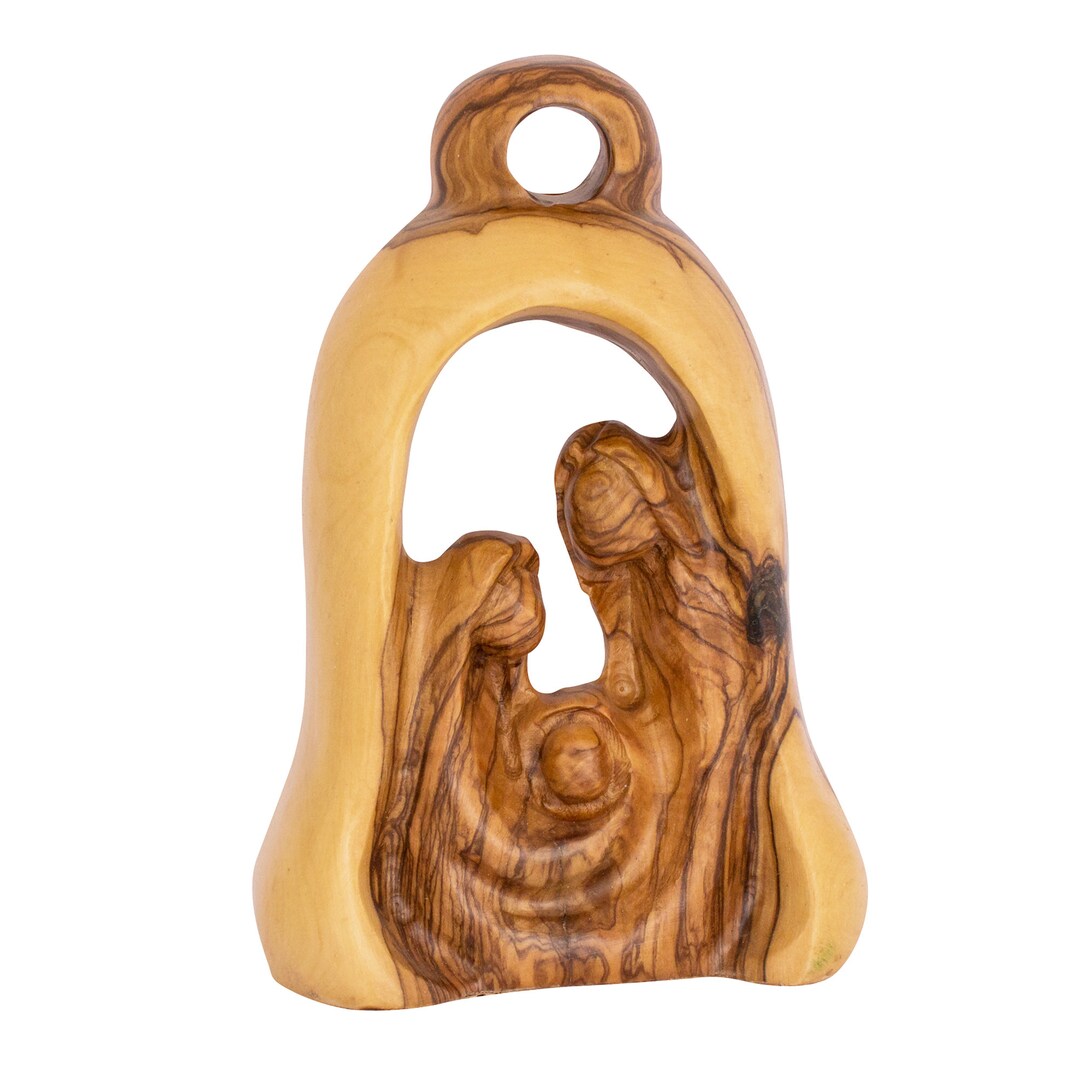 Olive Wood Nativity Scene Bell, Hand Carved Holy Family Statue - Etsy