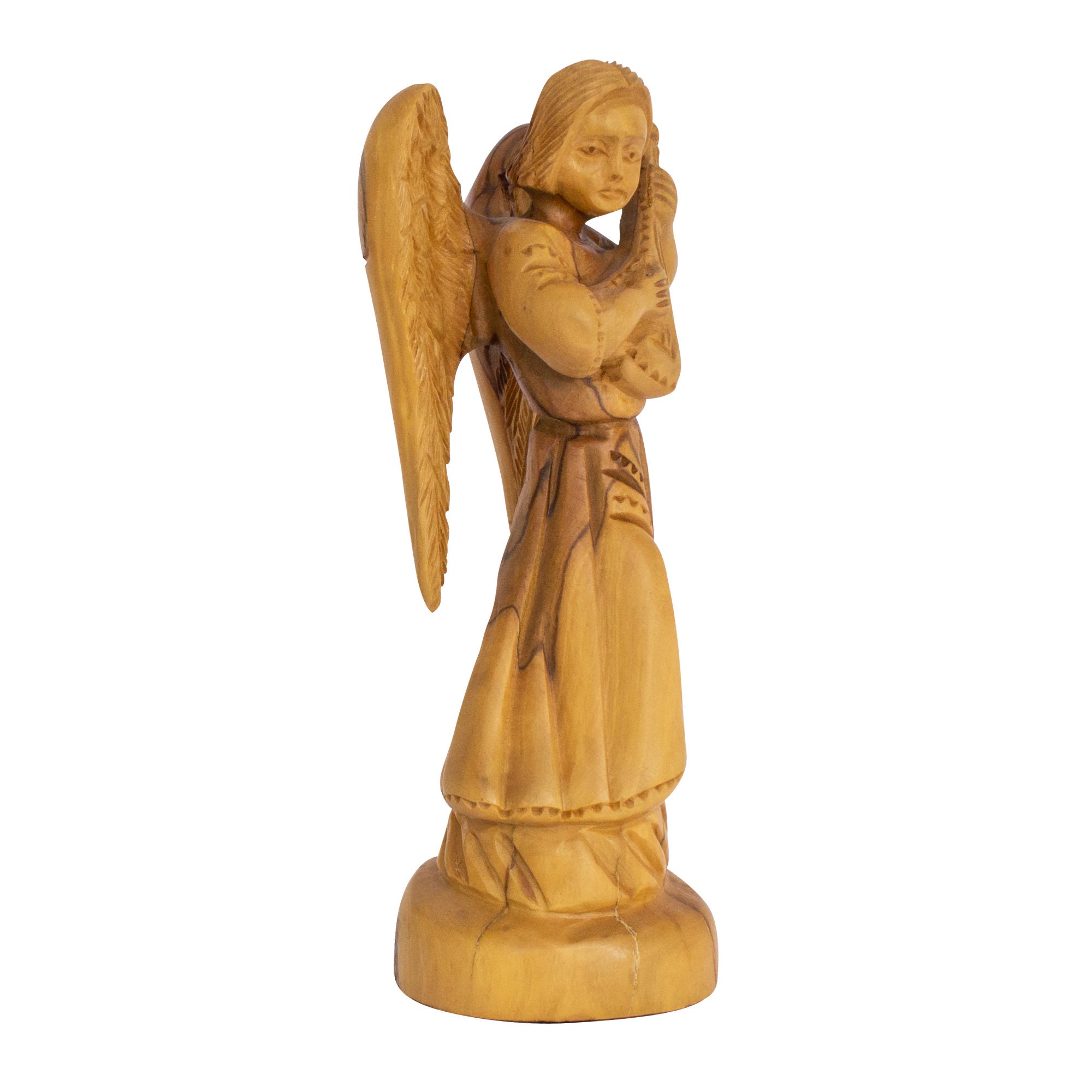 Carved Figurine Angel With a Lute Olive Wood Hand Carved - Etsy