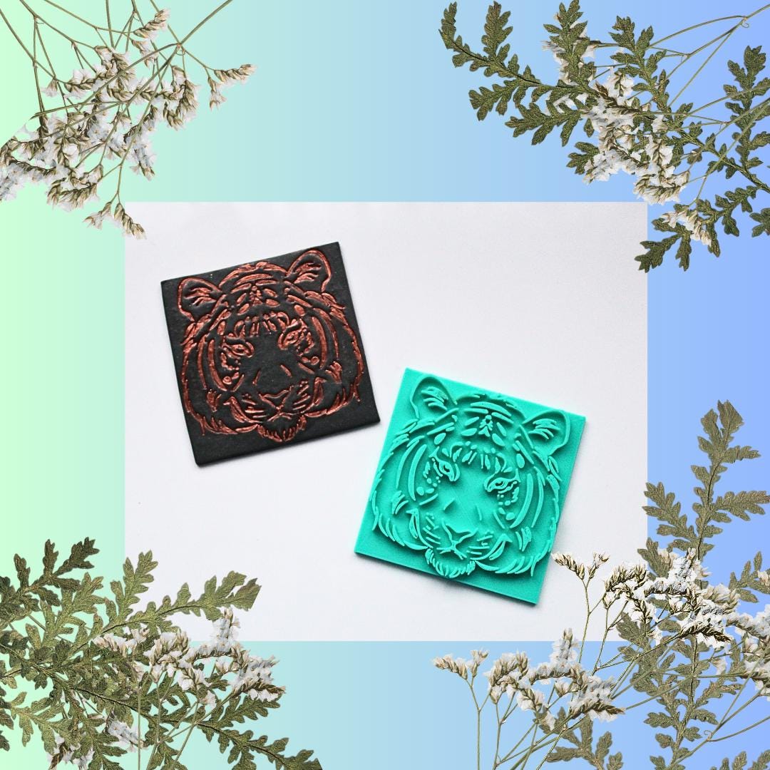Safari Animal Imprint Tiger Polymer Clay Stamp - Etsy