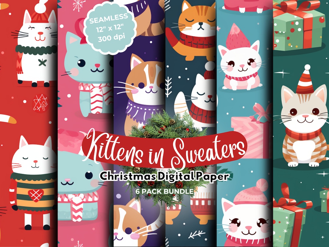 Seamless Christmas Digital Paper, Christmas Cats Pattern Bundle, Winter ...