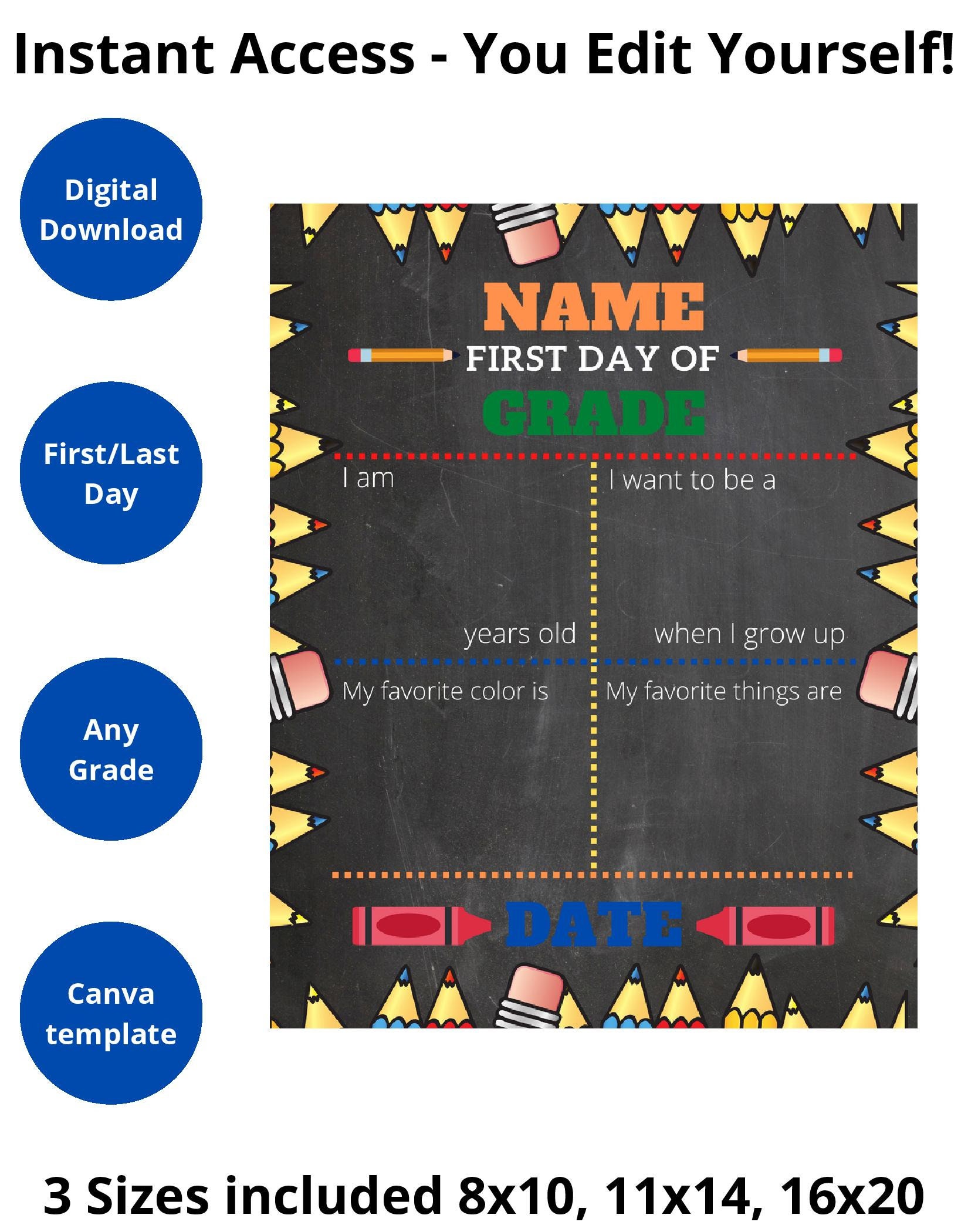 Editable First of Day of School Chalkboard Sign DIY School - Etsy