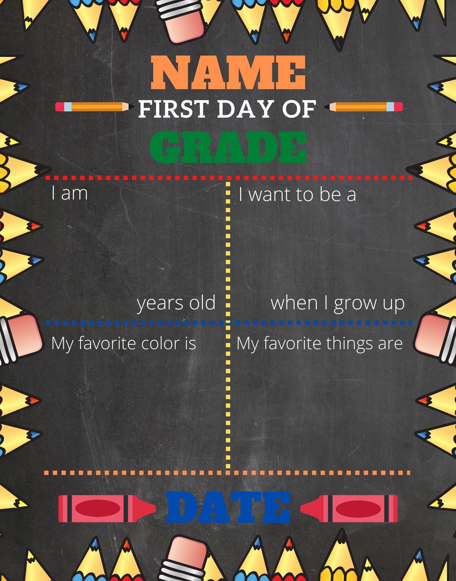 Editable First of Day of School Chalkboard Sign, Canva Template ...